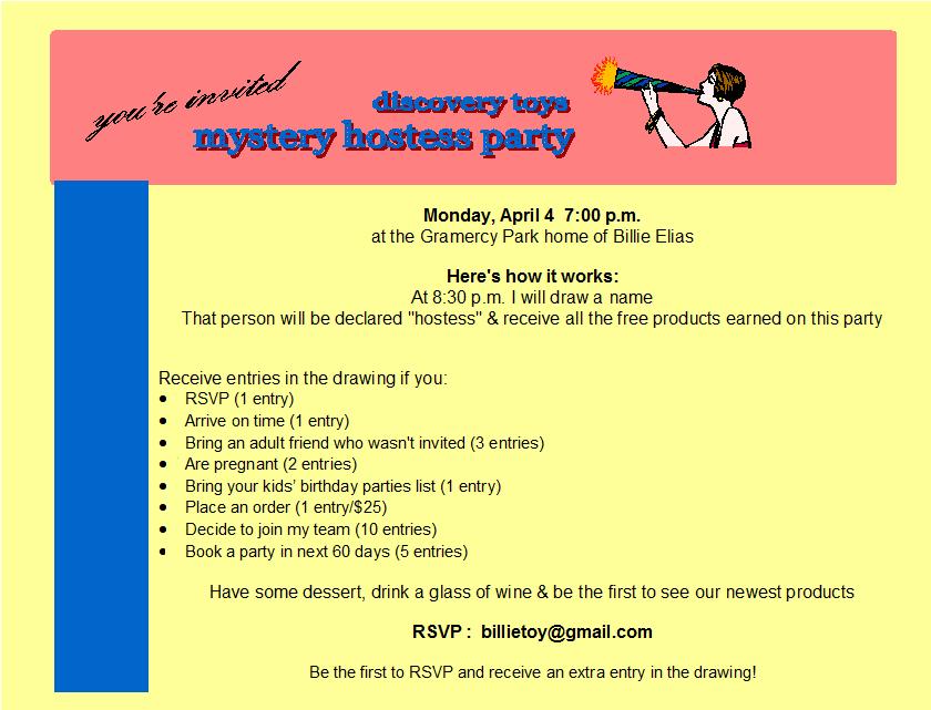 discovery toys Mystery Hostess Party--you're invited ~ discovery toys ...