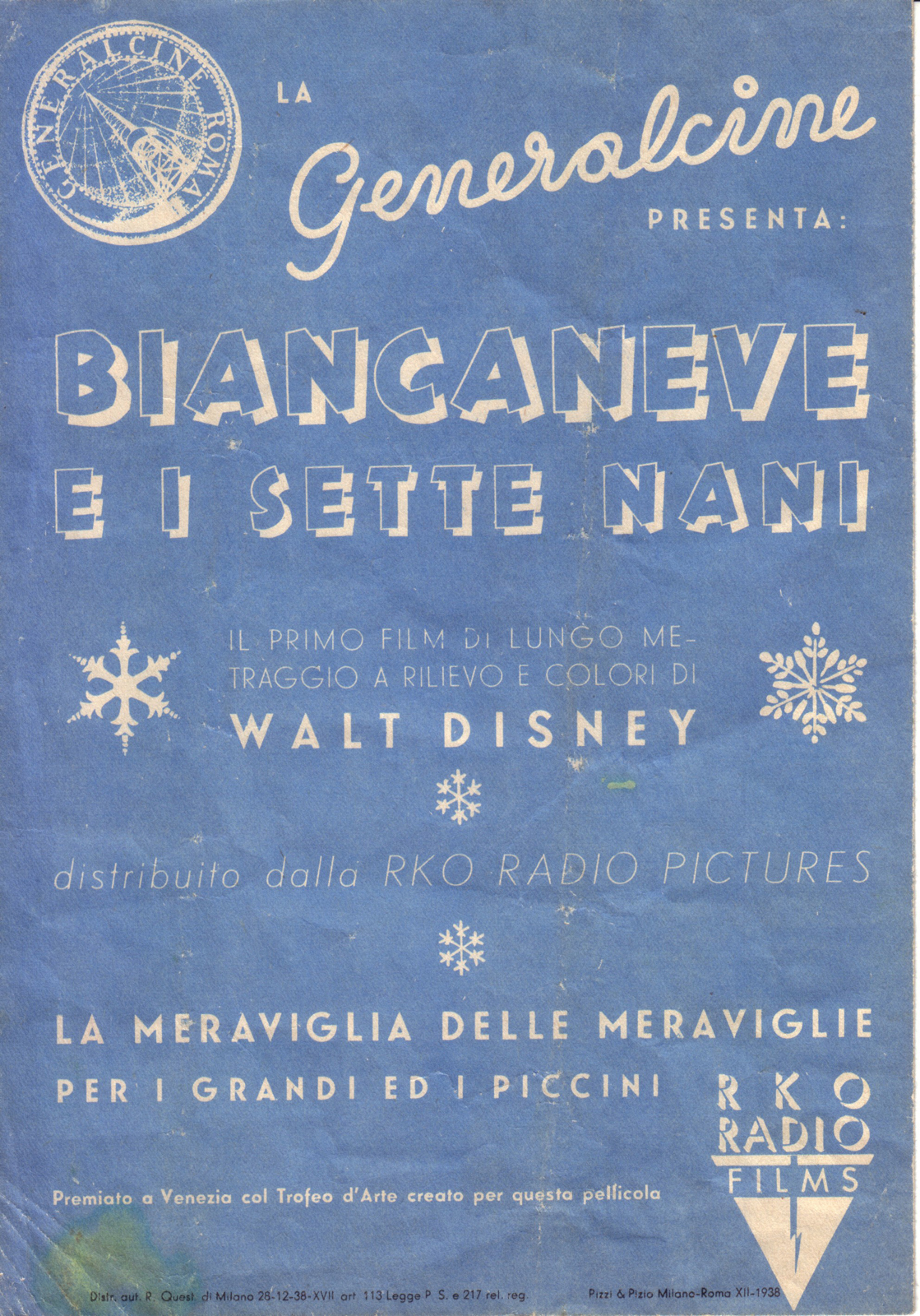 Filmic Light - Snow White Archive: 1938 RKO Advert from Italy