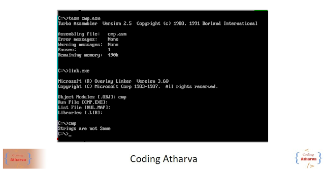 53 Program to compare two string with contain in 8086 Microprocessor ~ Coding Atharva