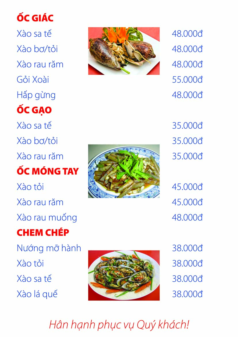ỐC NGON NIỀM ĐAM MÊ SỐ MỘT: MENU ỐC NGON