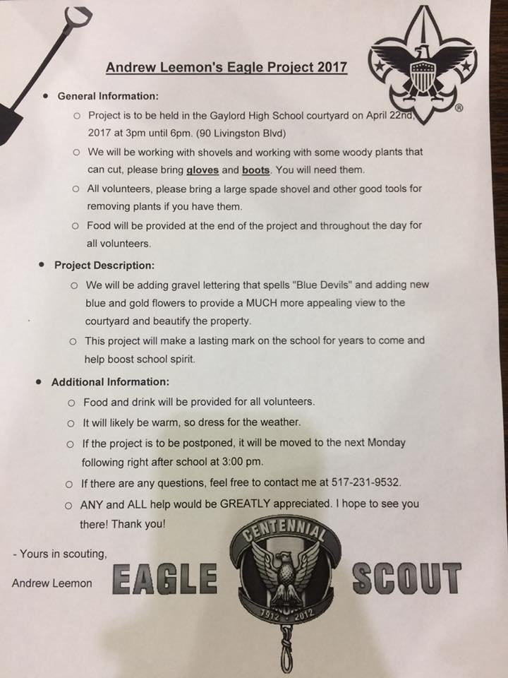 BSA Troop 1 Gaylord - Michigan: Andrew's Eagle Project