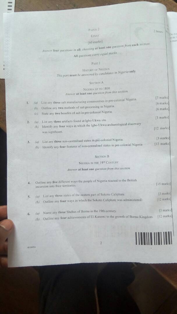 History 2018 Wassce (Waec) Question | EXAM RUNZ NIGERIA