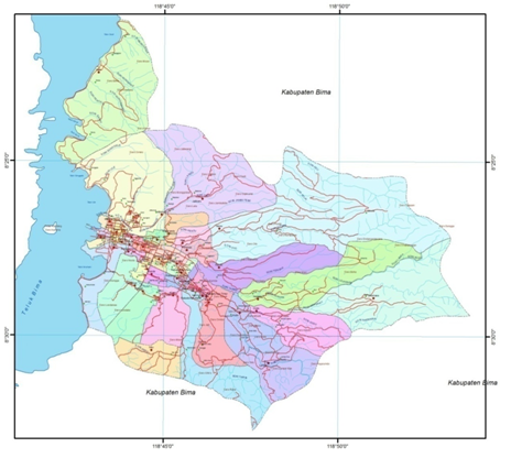 KOTA BIMA: Peta dan batas wilayah kota Bima