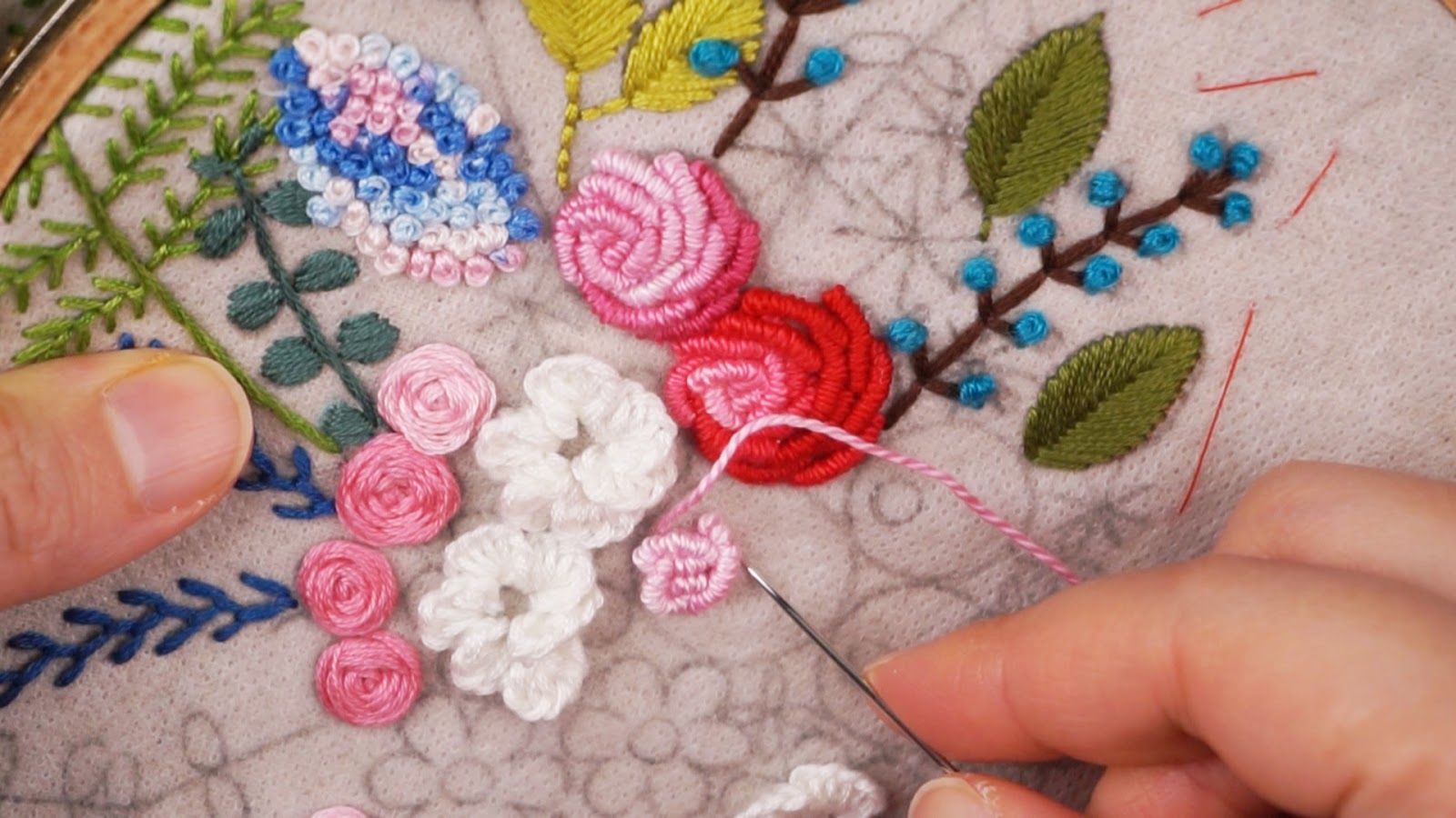 flower bouquet embroidery 2 - bullion knot stitch rose