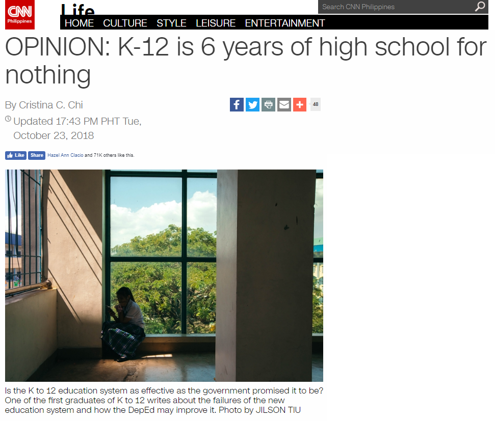 A Recent Graduate of DepEd's K to 12 Speaks Out