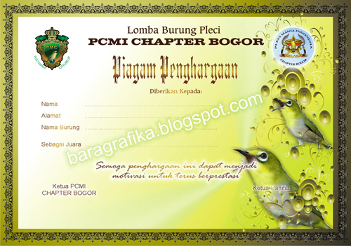 UMKM KELURAHAN PUSPANEGARA: Piagam Burung Pleci contoh