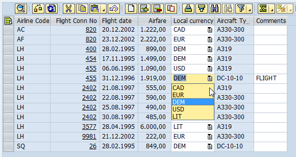 SAP tutorials: Drop down, F4 help, hot spot, editable fields in ALV Grid
