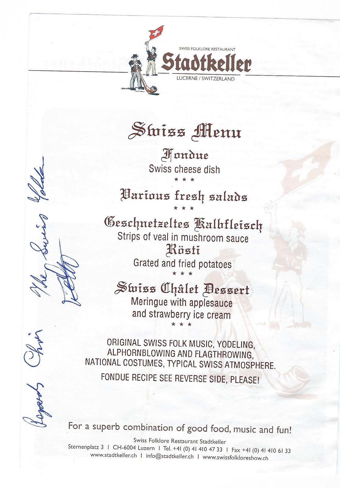 Chris Suhr's Menu Collection: Stadtkeller,Restaurant, Switzerland