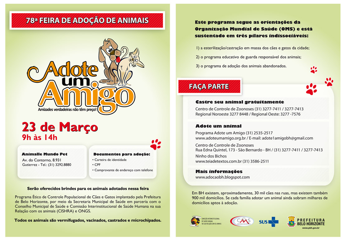 Adoção BH: 78ª FEIRA DE ADOÇÃO DO PROGRAMA ADOTE UM AMIGO