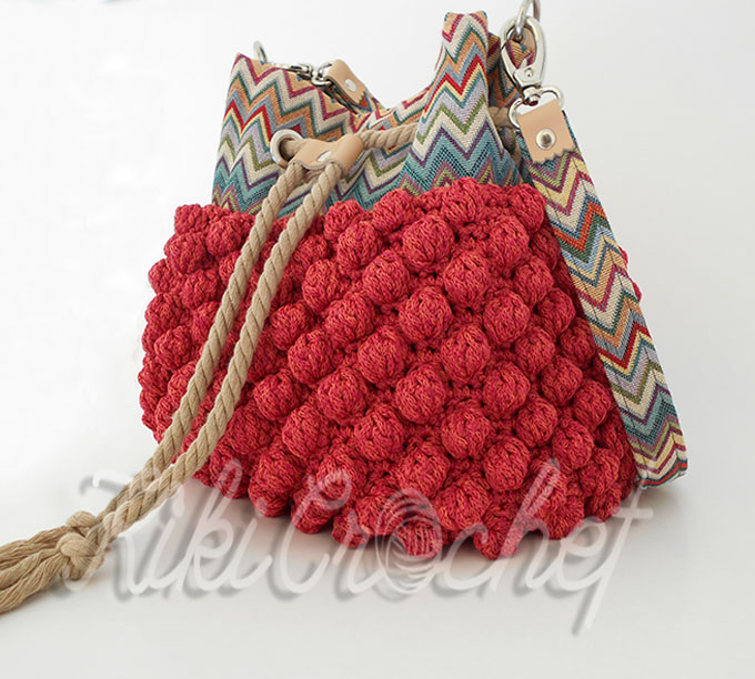 Kiki Crochet: Πλεκτη Τσαντα- Πουγκι με Πλεξη Bubbles (φωτο & βιντεο)