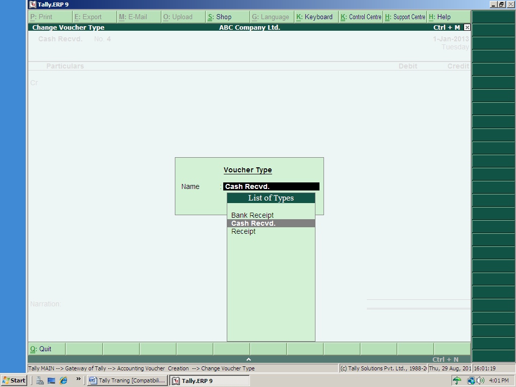 Tally operating Solution: System to make “Cash Receipt” Entry in Tally ...