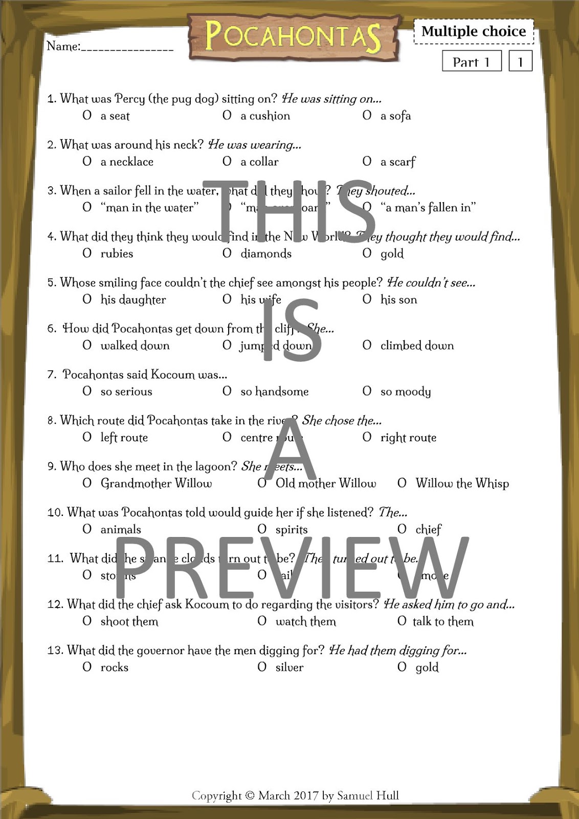 Pocahontas Movie Guide + Activities - Answer Key Inc. (Color + B&W ...