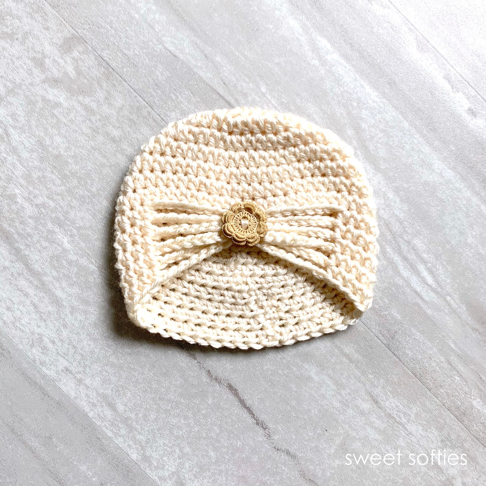 Baby's Buttoned Turban (Free Crochet Pattern) - Sweet Softies