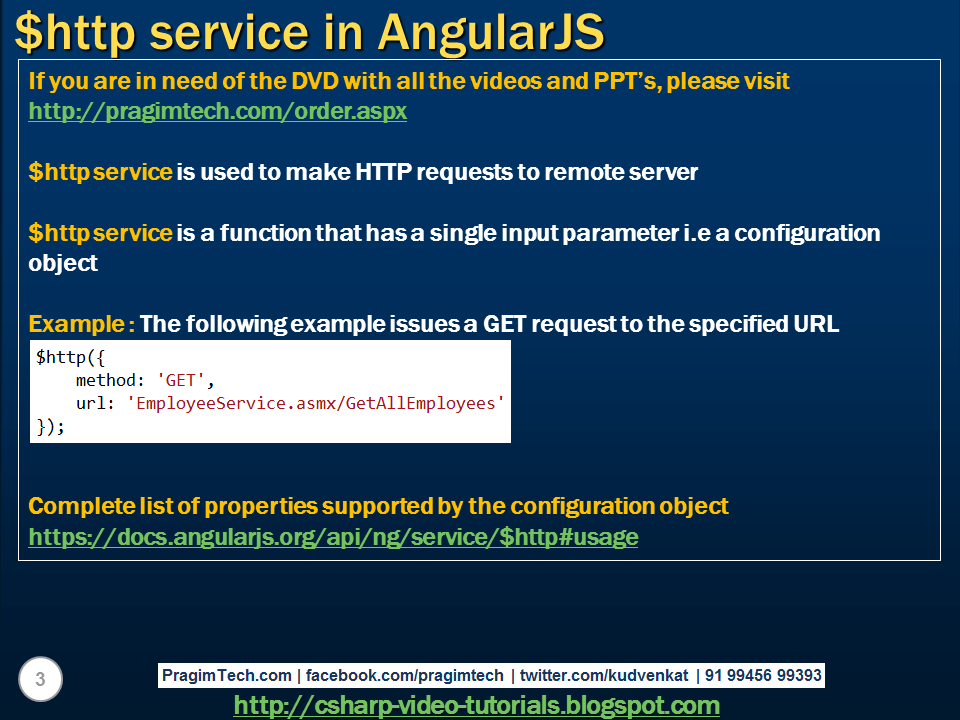 Sql server, .net and c# video tutorial: $http service in AngularJS Sql server, .net and c# video tutorial: $http service in AngularJS