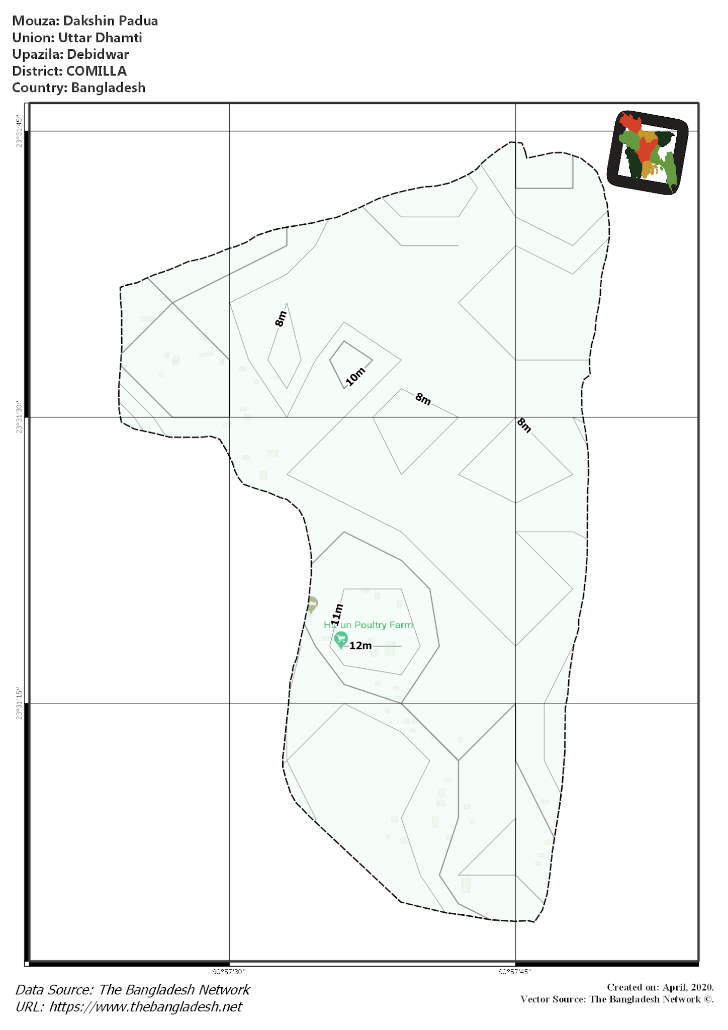 Map of Dakshin Padua Mouza, Debidwar, Comilla