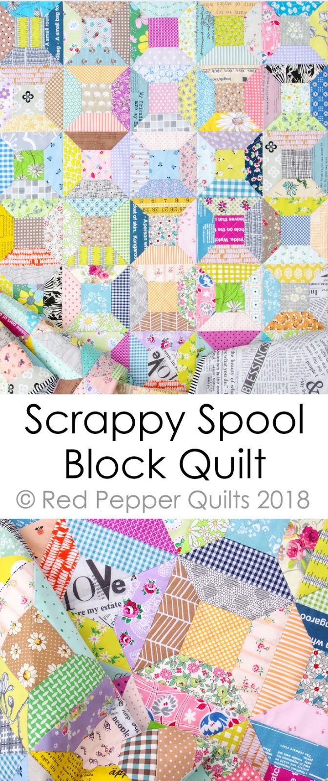 The Finished Scrappy Spool Block Quilt | Red Pepper Quilts | Bloglovin’