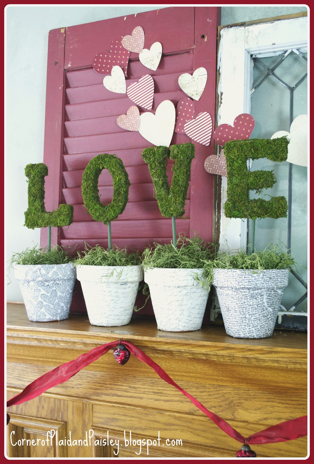 Valentine's Day Mantel - Love Letters - Corner of Plaid and Paisley