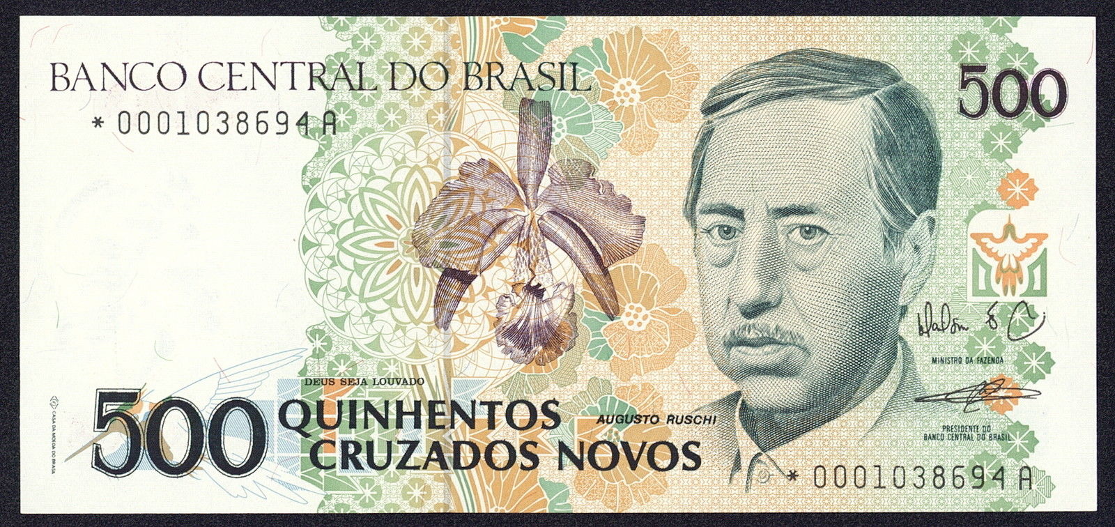 Brazil 500 Cruzados Novos banknote 1990 Augusto Ruschi|World Banknotes ...