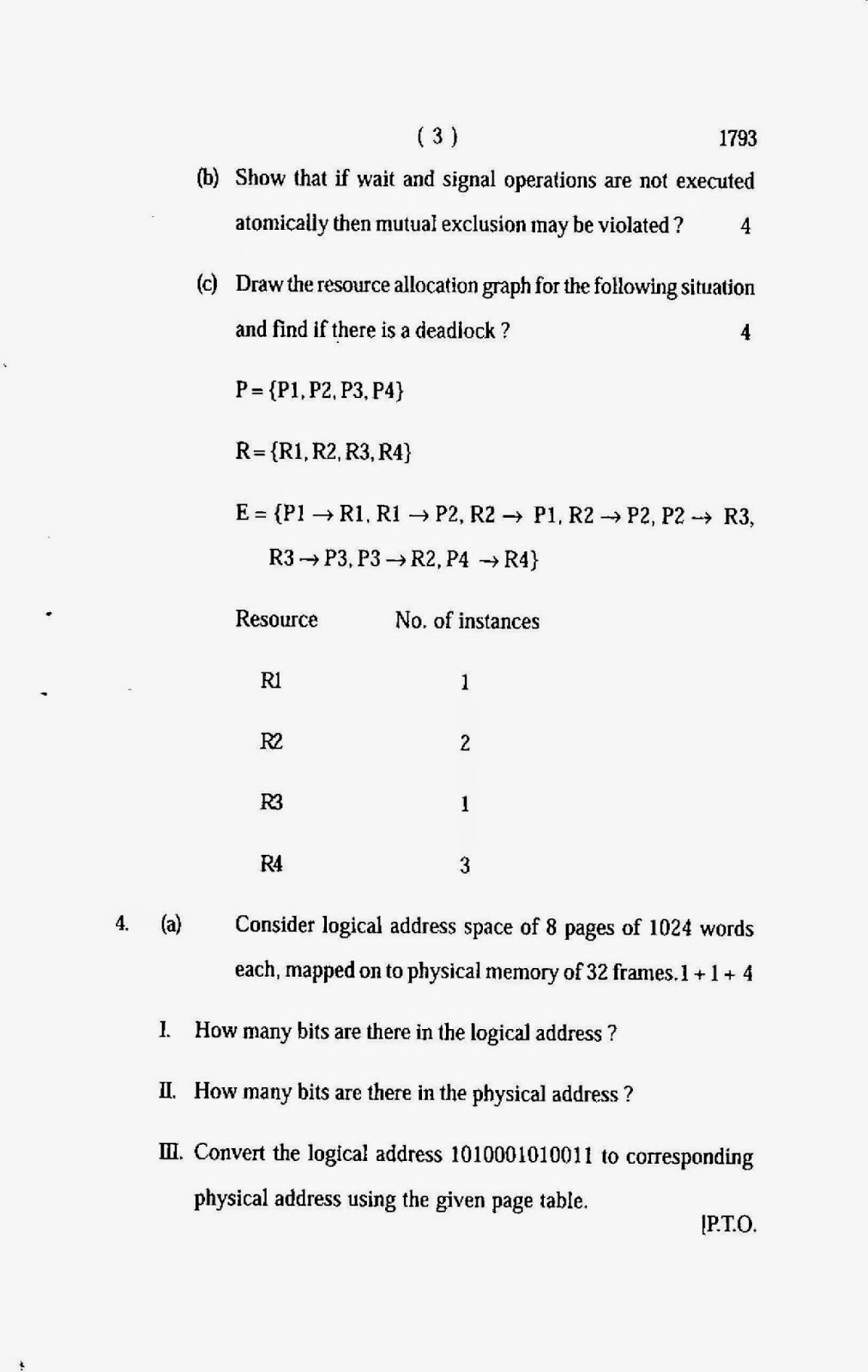DU CS Lectures: OPERATING SYSTEM Question Paper