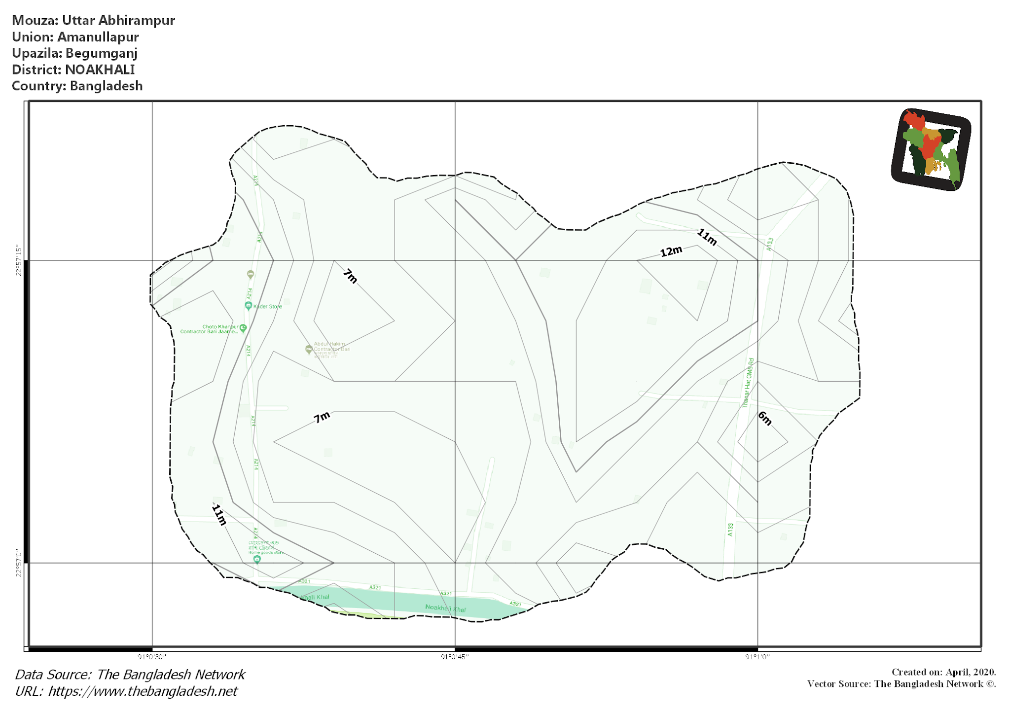 Map of Uttar Abhirampur Mouza, Begumganj, Noakhali