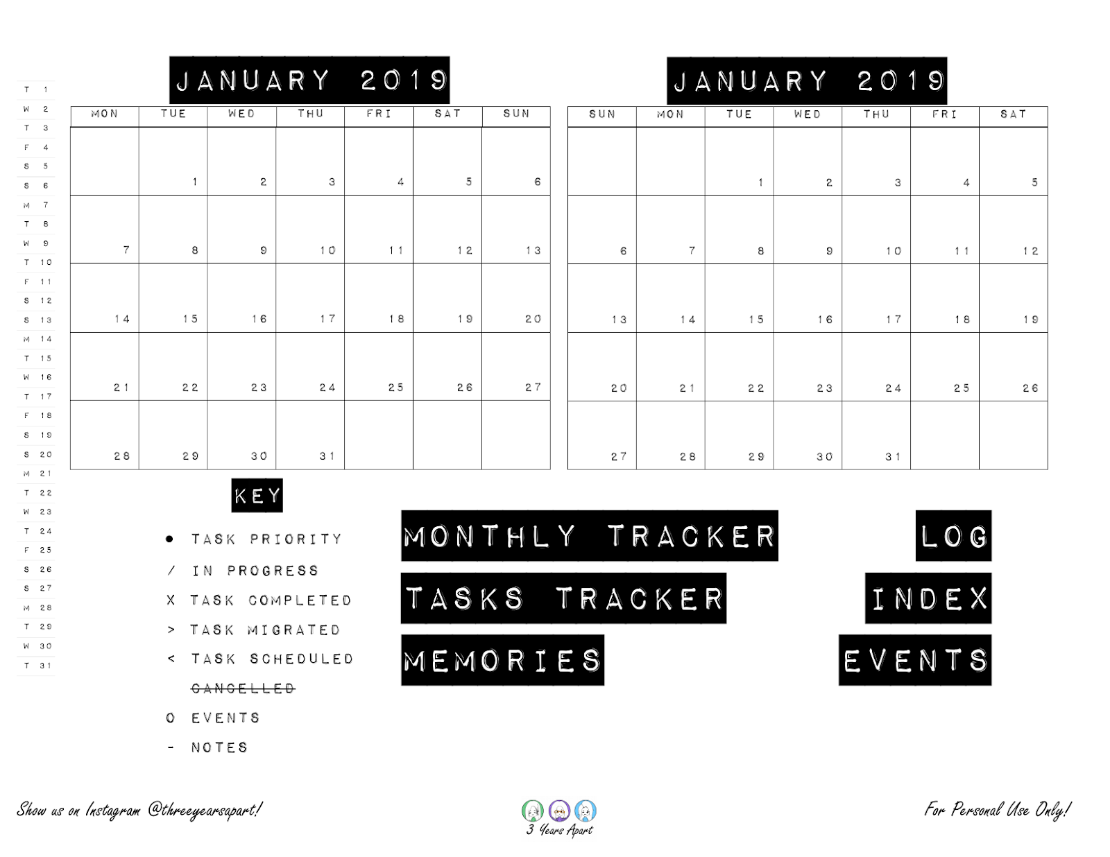 January 2019 Bundle | Free Printable for Bullet Journals and Planner ...