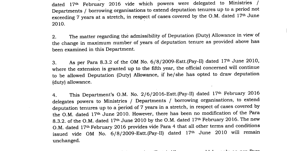 Admissibility of Deputation (Duty) Allowance while on deputation ...