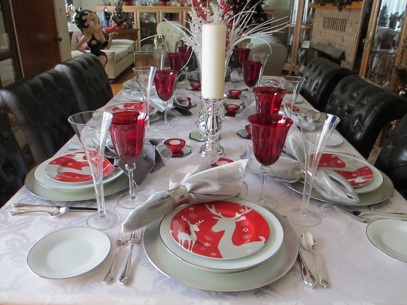 The Welcomed Guest: Silver and White Reindeer Tablescape