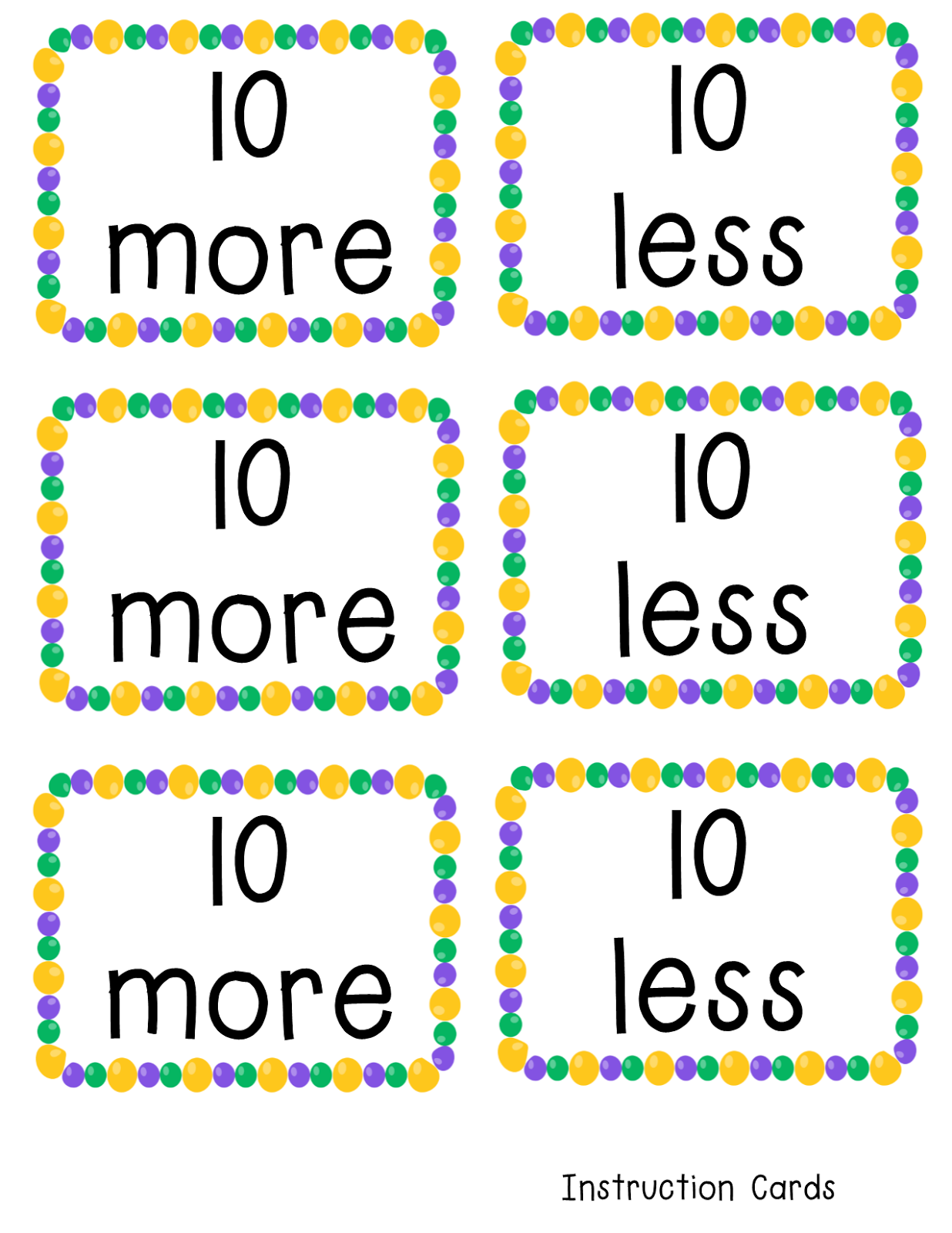 Mardi Gras Madness!!!!!!! Math mini unit on Ten More and Ten Less ...