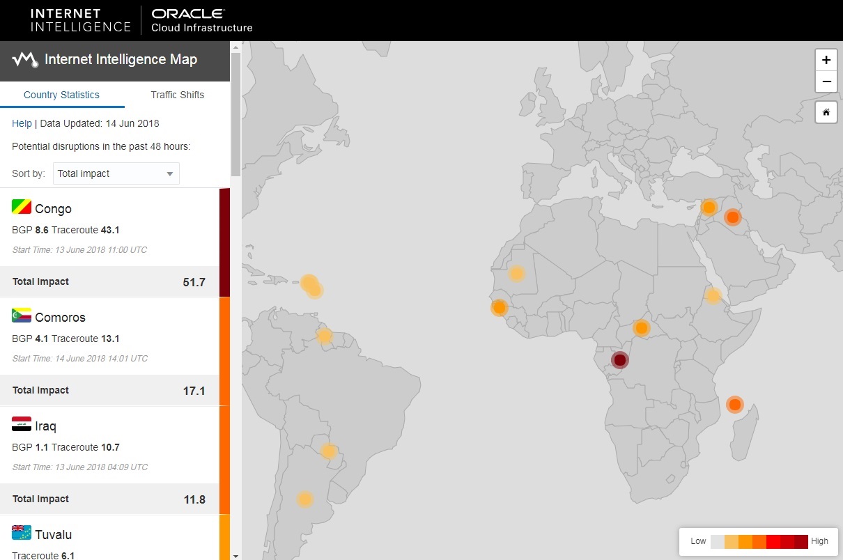 Internet Intelligence Map da Oracle mostra problemas na internet em ...