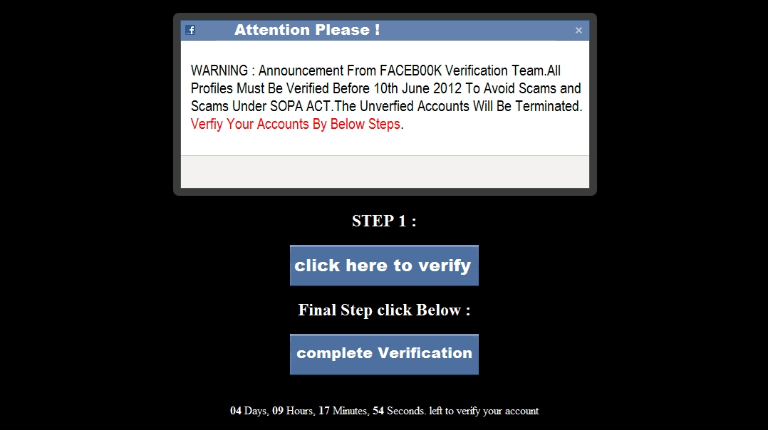 WARNING : Announcement From Facebook Verification [Scam Alert]