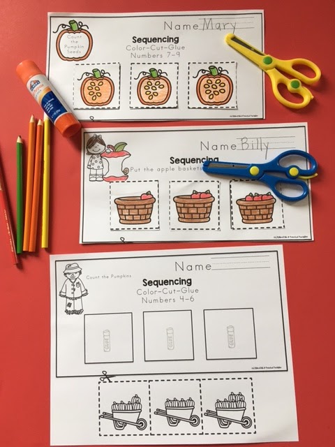 Fall Number Sequencing Worksheets ~ Preschool Printables