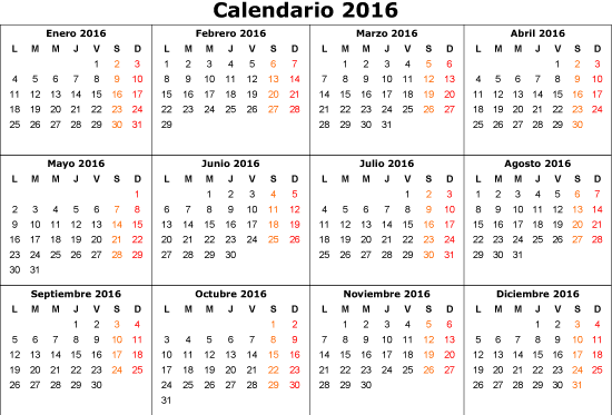 Calendarios 2016 en español Editables con Word y en PDF | Vector Clipart
