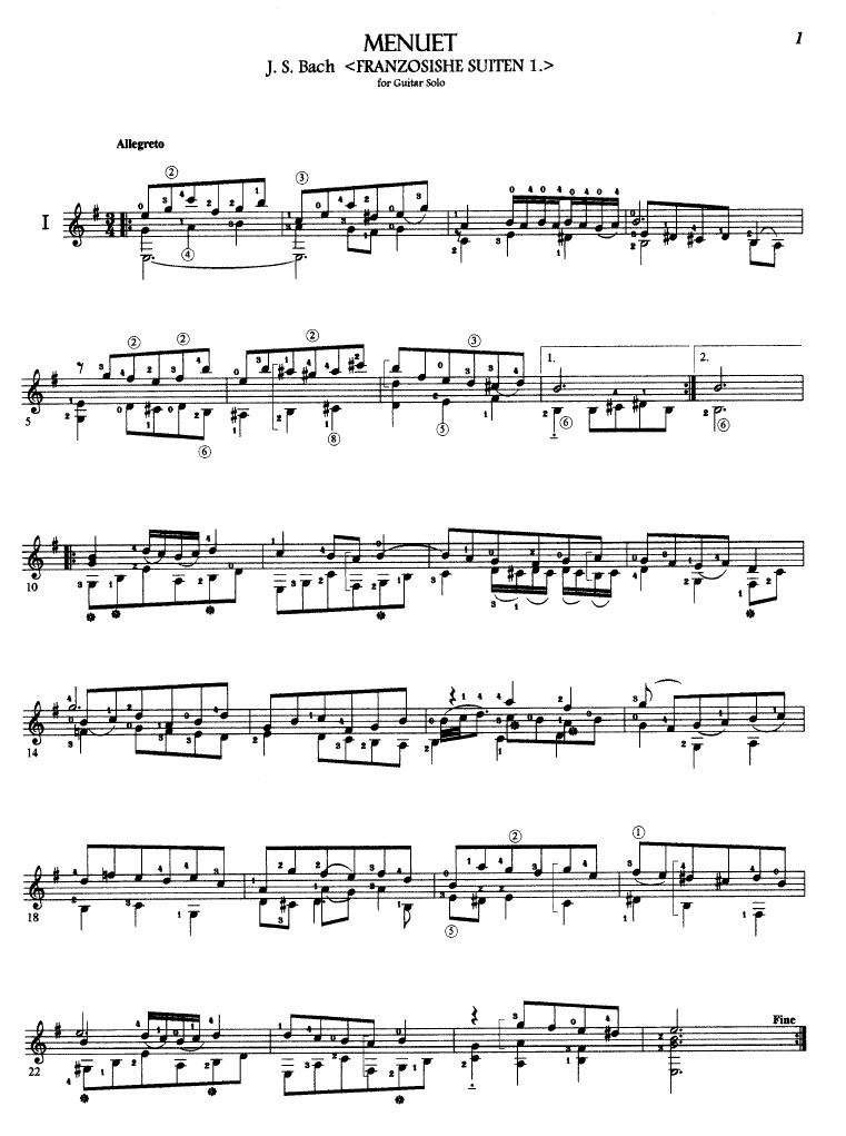 Johann Sebastien Bach - Menuet | Partituras para Guitarra