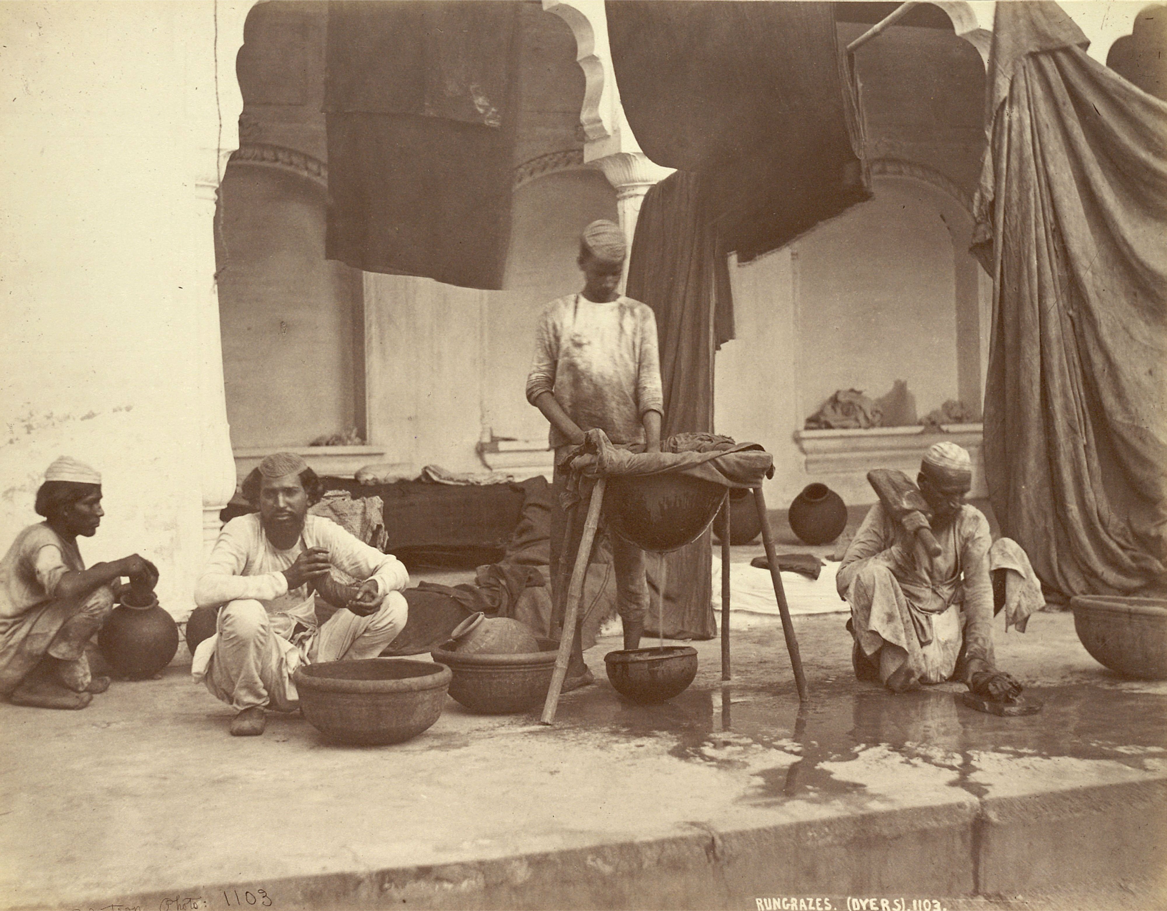 Group of Rangrez or Dyer Caste Members at Work at Delhi - 1863 - Old ...
