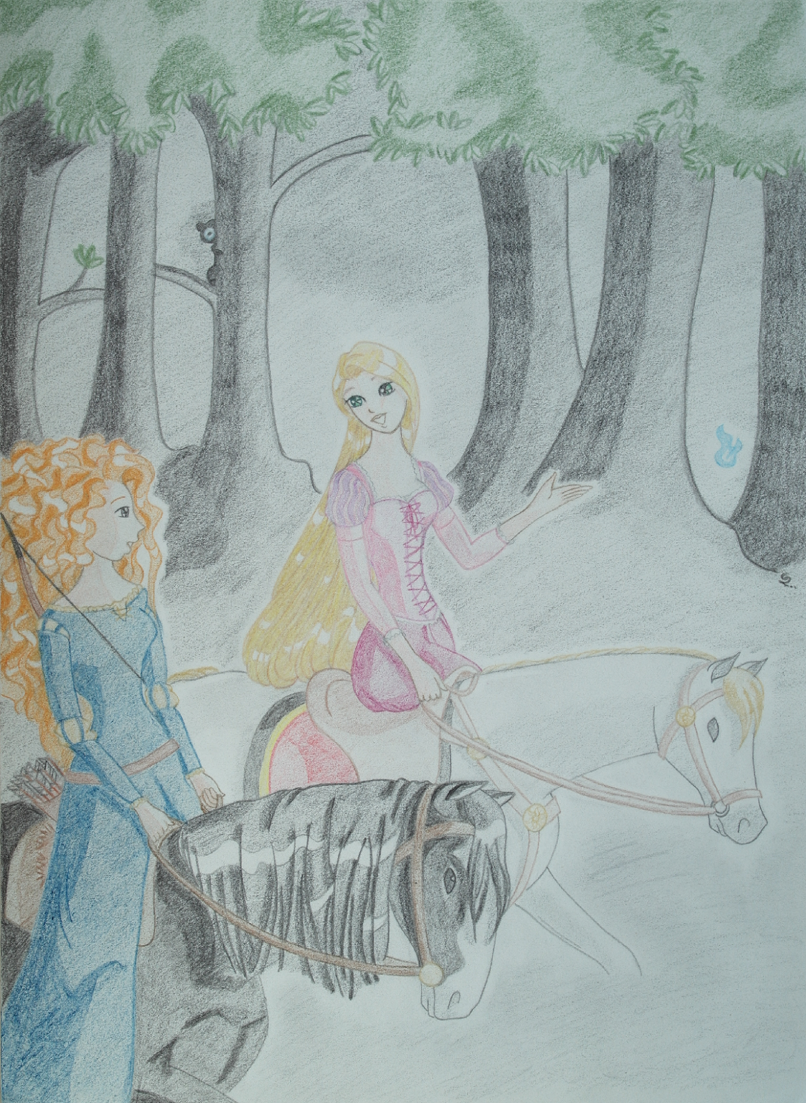 Le Coffre à Joujoux: Merida et Raiponce à cheval (Disney fan art)