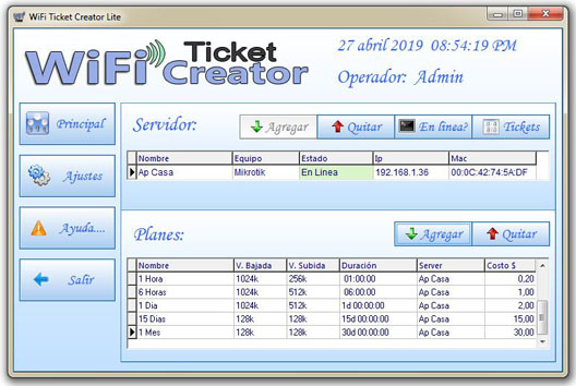 Montoya Services: WiFi Ticket Creator Lite Configuraciones