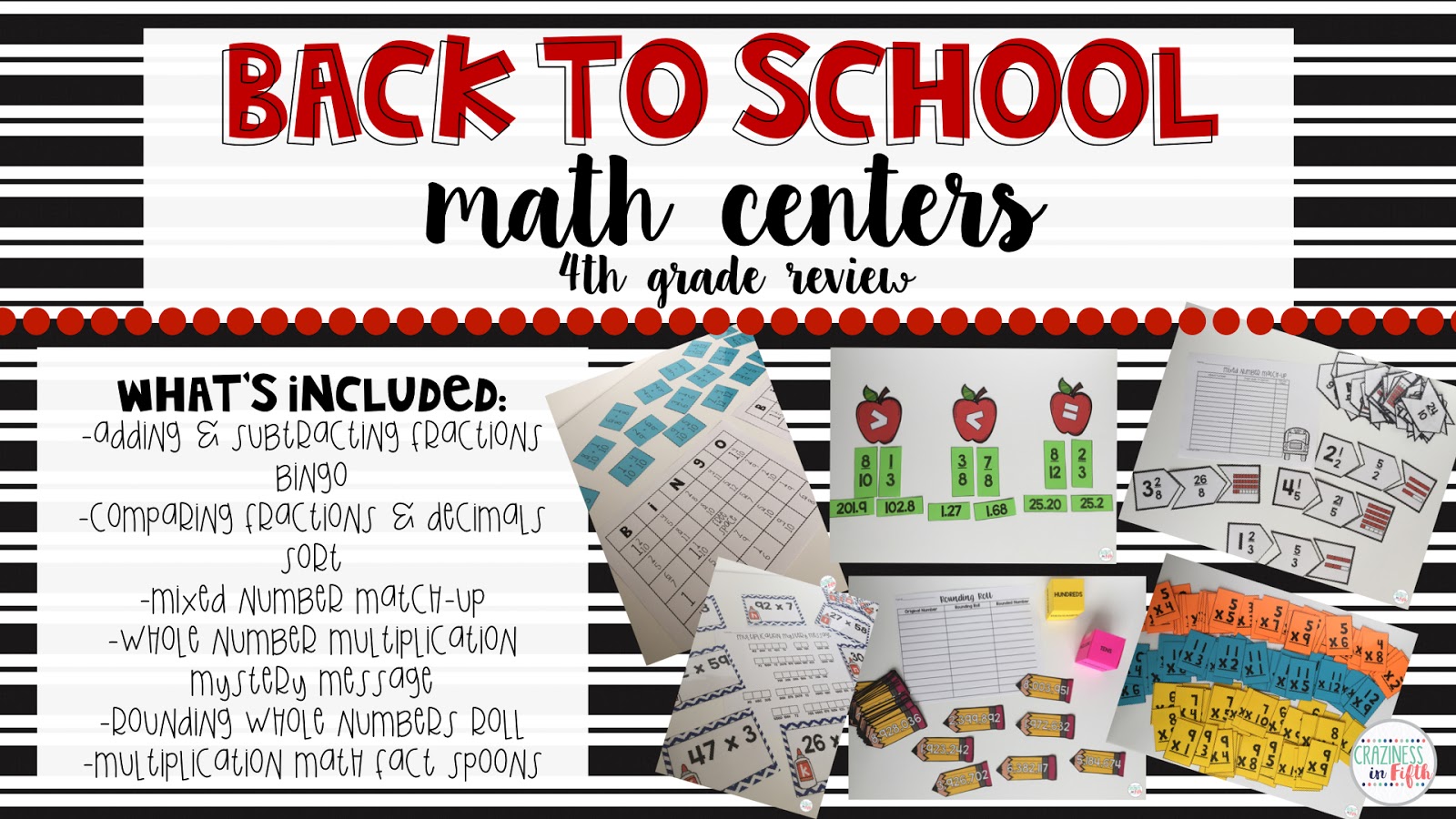 Craziness in Fifth: Back to School Math Centers (4th Grade Review)
