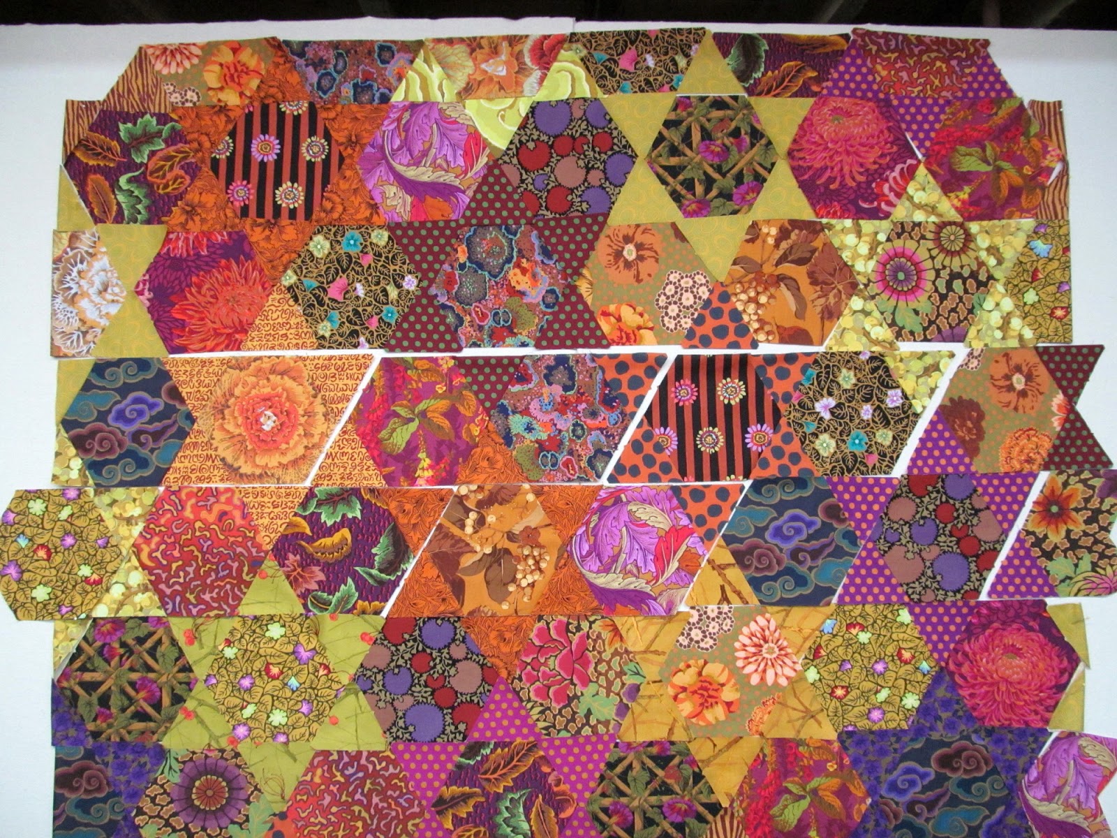 Exuberant Color : Sewing the hexagons........