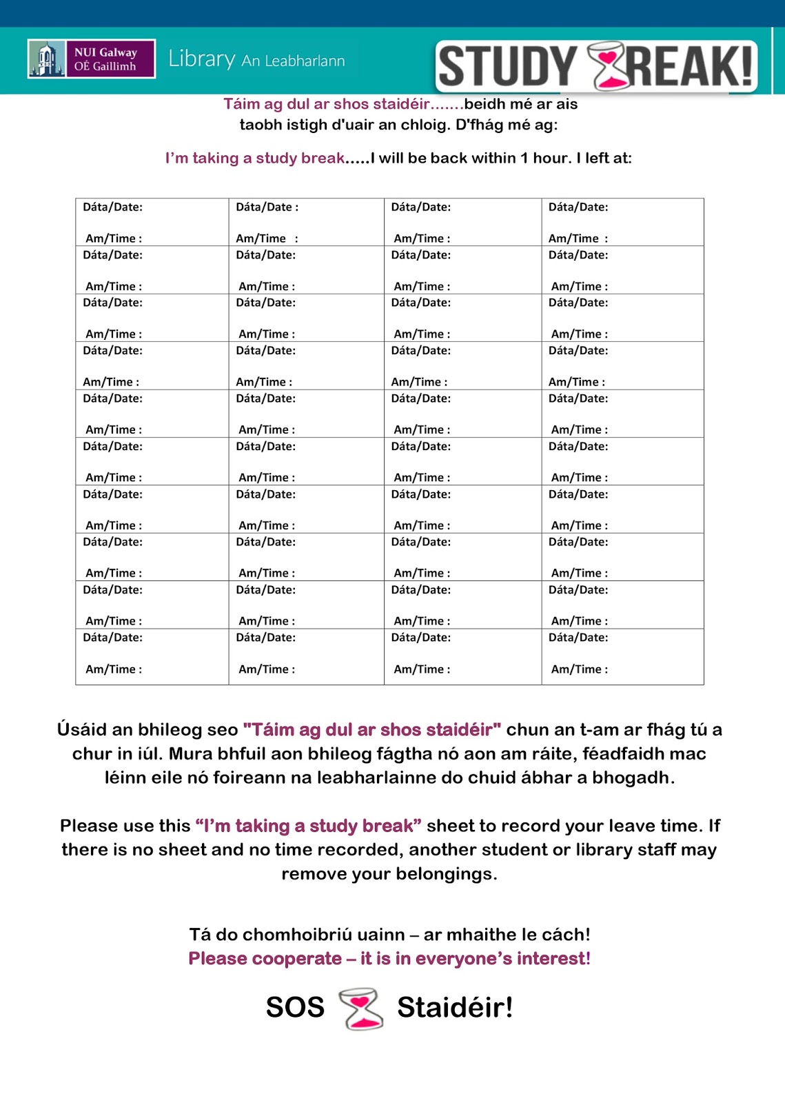 NEW Study Break Policy commencing 01 November