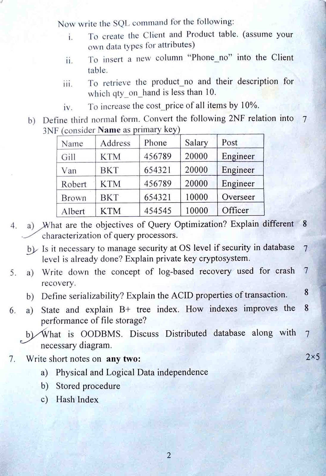 BCA QUESTION BANK: DBMS
