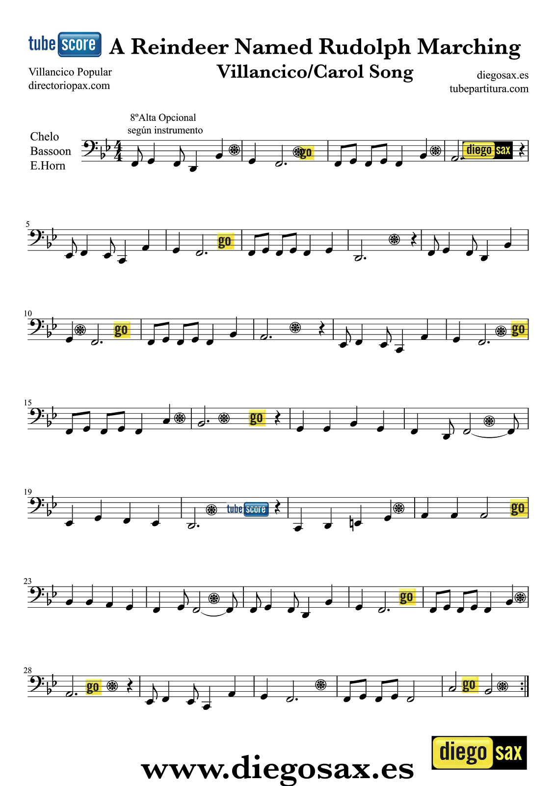 diegosax: Rudolph the Red-Nosed Reindeer Partitura El Reno Rodolfo ...