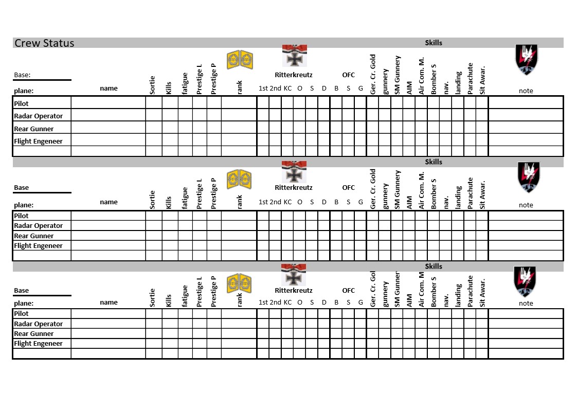 oldSarges Wargame and Model blog: Night Fighter Ace Roster sheet