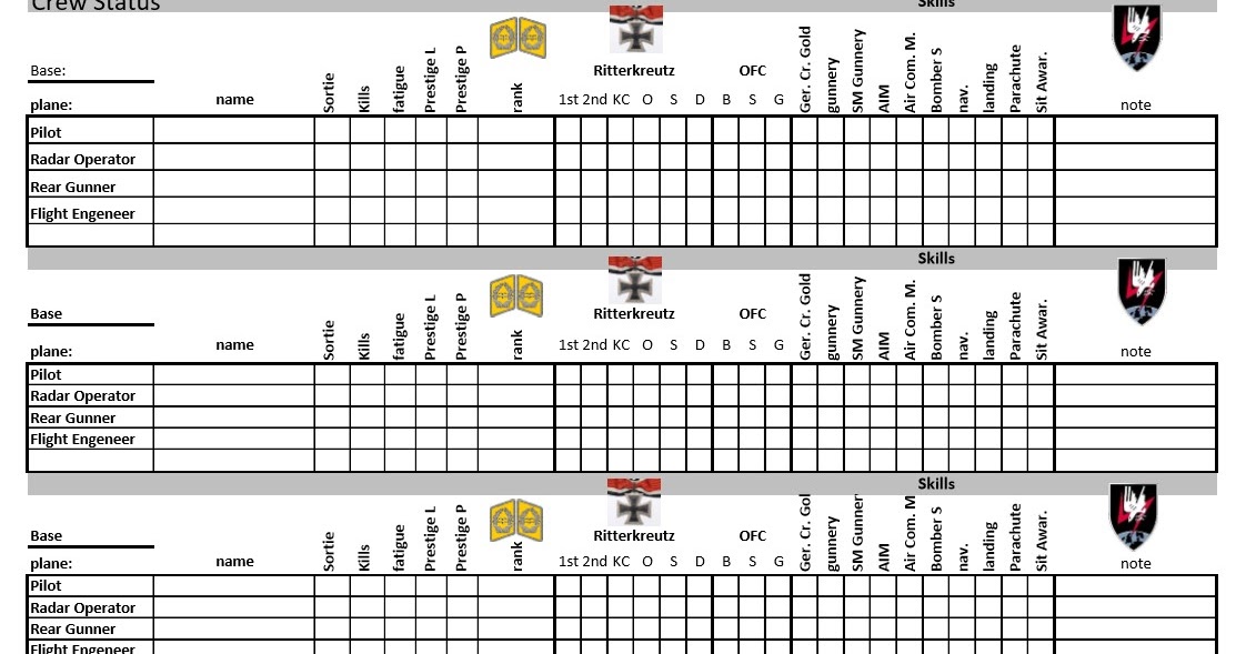 oldSarges Wargame and Model blog: Night Fighter Ace Roster sheet