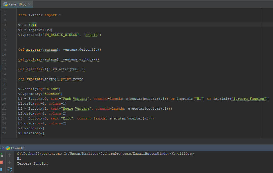 Ejemplo Ventana con librería Tkinter en PyCharm