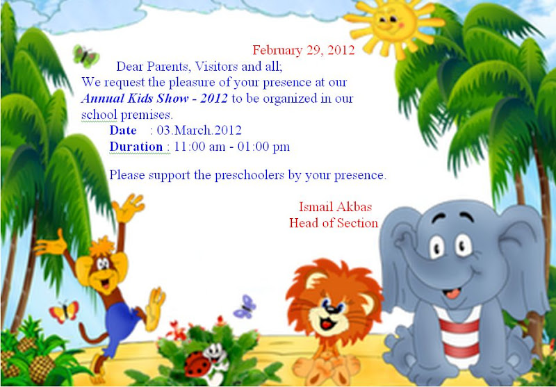 International Turkish Hope School: Annual Kids Show - 2012 Invitation
