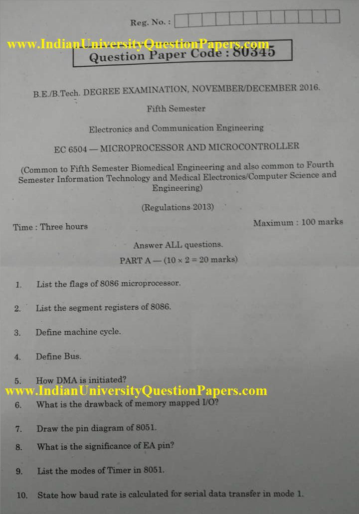 EC6504 Microprocessor and Microcontroller Nov Dec 2016 Question Paper - University Question Papers