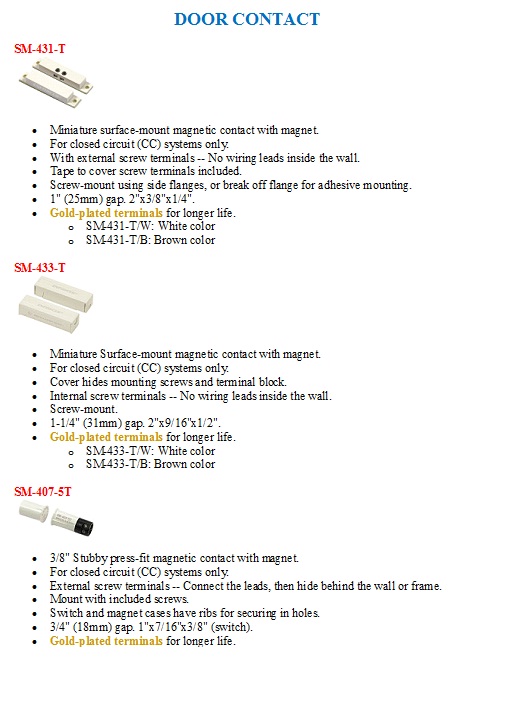 Security System: DOOR CONTACT