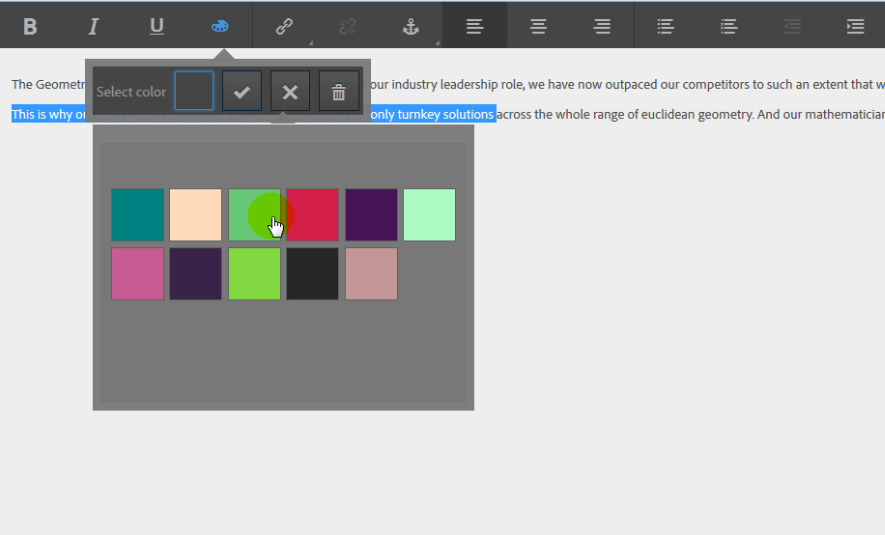 Experiencing Adobe Experience Manager Day Cq Aem 6 Sp1 Touchui Richtext Editor Color Picker