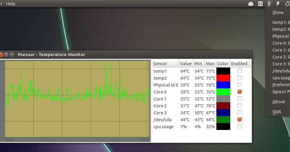 Monitor Hardware Temperature In Ubuntu With Psensor ~ Web Upd8 Ubuntu Linux Blog