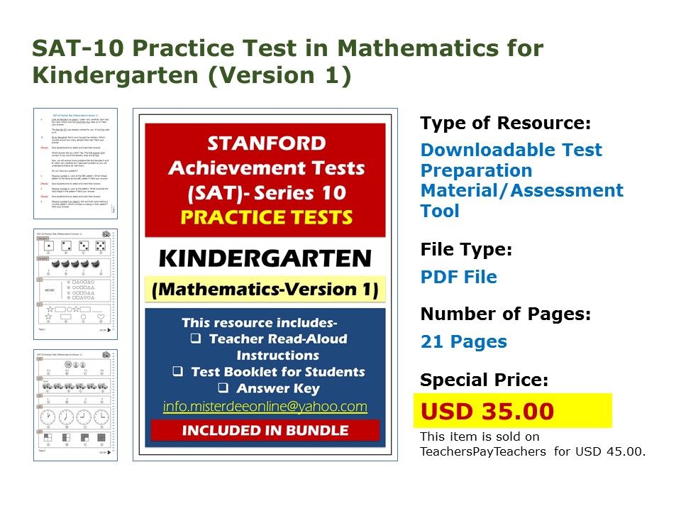 ONLINE SAT-10 Practice Tests for KG, Grade 1, and Grade 2: SAT-10 ...